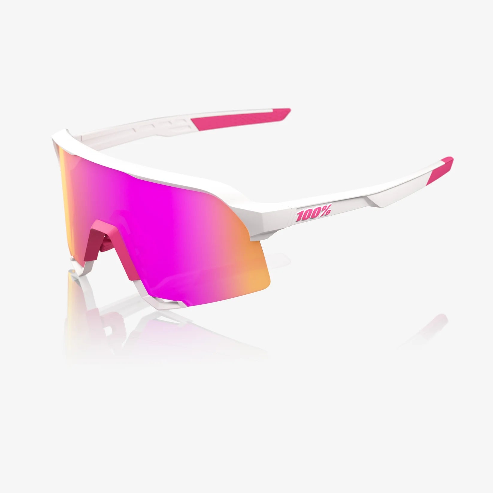 100% S3 Soft Tact White – Sport Sunglasses Pink Mirror HiPER – Epic Bike Store